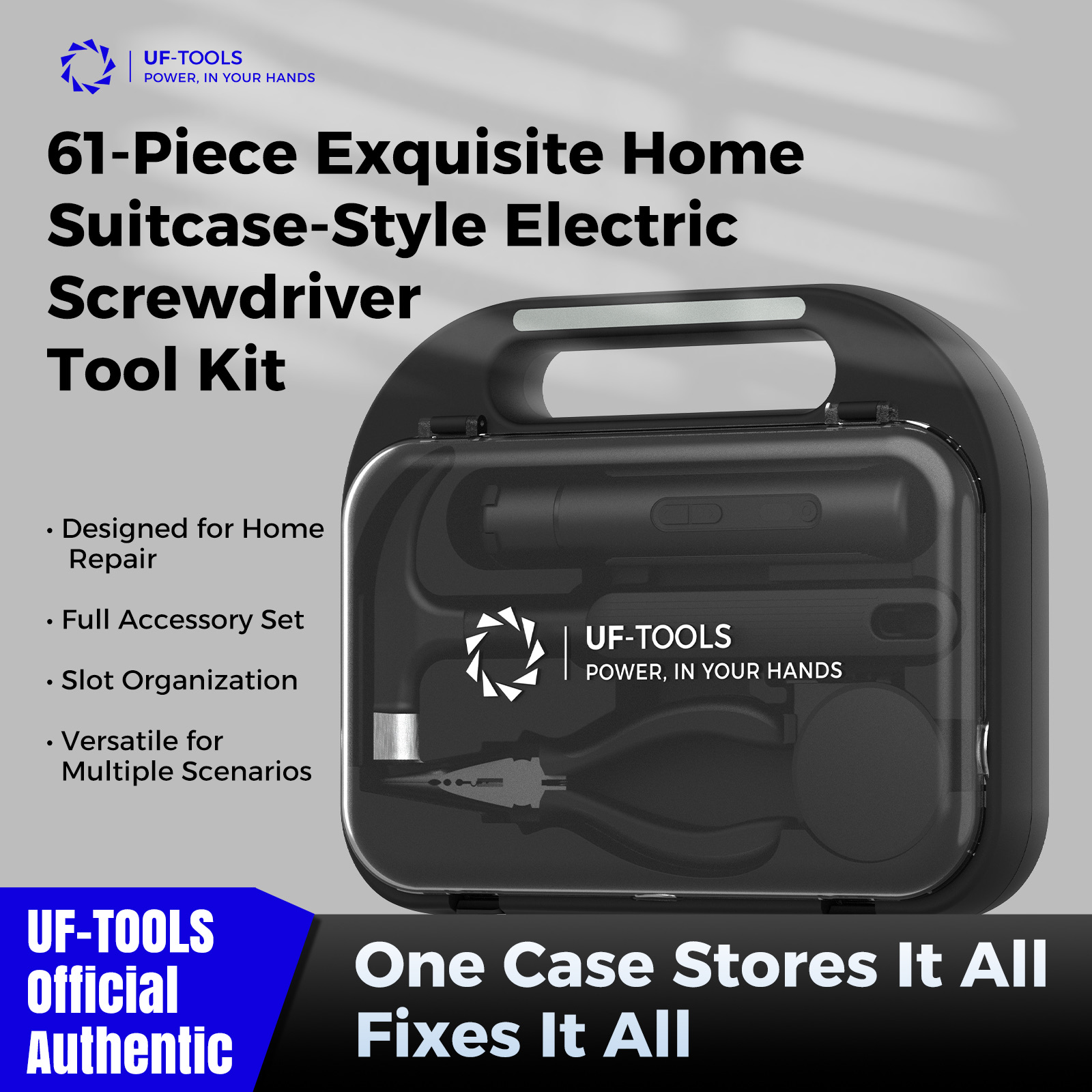 61-Piece Suitcase-Style Electric Screwdriver Tool Kit for Home Repair